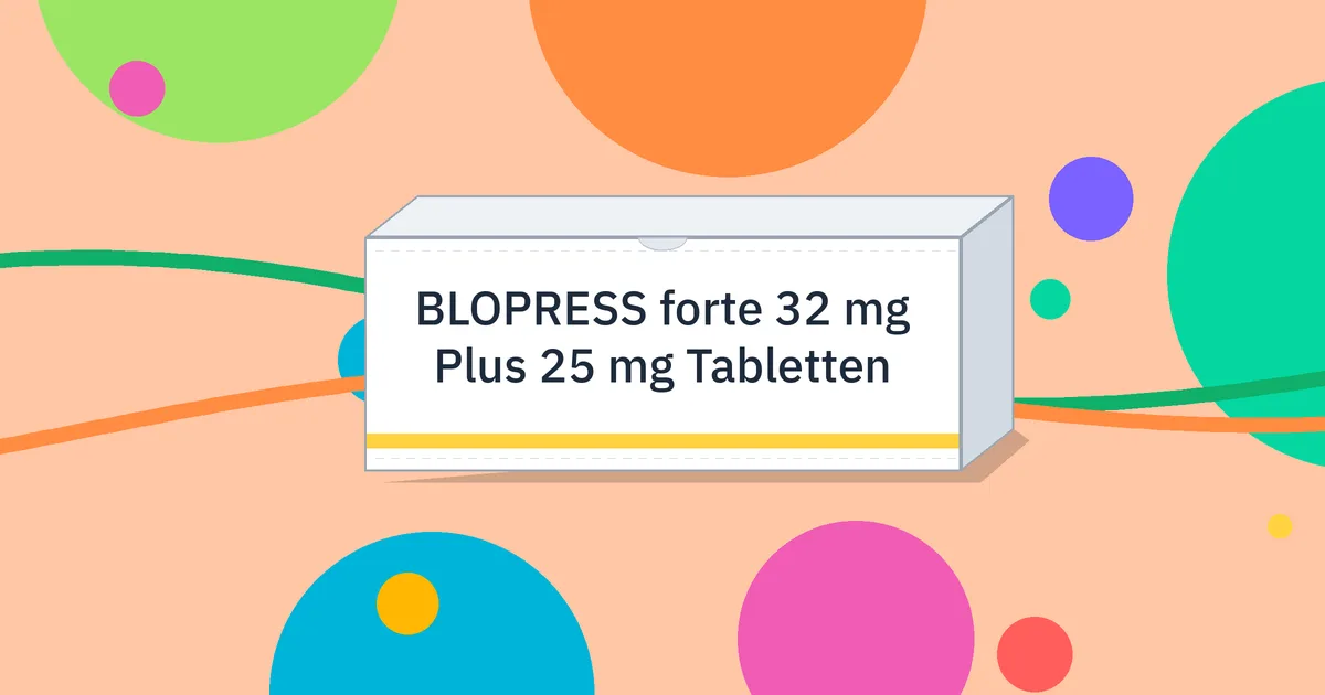 Symbolbild: Packung mit der Aufschrift BLOPRESS forte 32 mg Plus 25 mg Tabletten (PZN 09295014) – Verfügbarkeit und Bezug in Apotheken in Frankfurt am Main