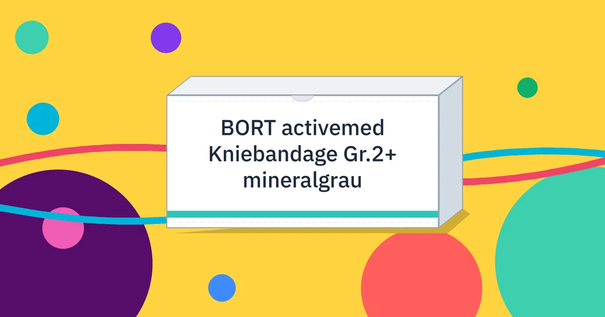 Symbolbild: Packung mit der Aufschrift BORT activemed Kniebandage Gr.2+ mineralgrau (PZN 15258804) – Verfügbarkeit und Bezug in Apotheken in Frankfurt am Main