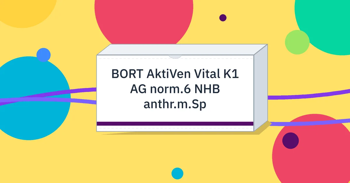 Symbolbild: Packung mit der Aufschrift BORT AktiVen Vital K1 AG norm.6 NHB anthr.m.Sp (PZN 13733862) – Verfügbarkeit und Bezug in Apotheken in Frankfurt am Main