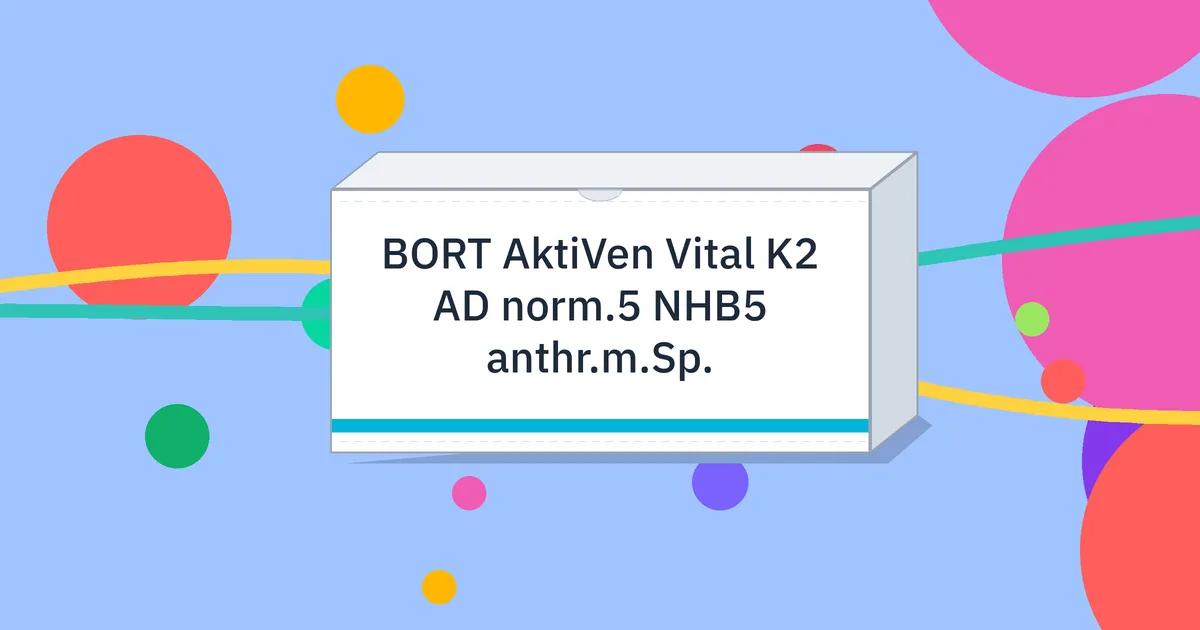 Symbolbild: Packung mit der Aufschrift BORT AktiVen Vital K2 AD norm.5 NHB5 anthr.m.Sp. (PZN 17495017) – Verfügbarkeit und Bezug in Apotheken in Frankfurt am Main