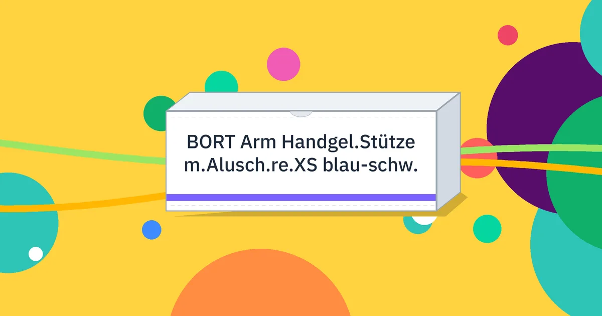 Symbolbild: Packung mit der Aufschrift BORT Arm Handgel.Stütze m.Alusch.re.XS blau-schw. (PZN 04195874) – Verfügbarkeit und Bezug in Apotheken in Frankfurt am Main