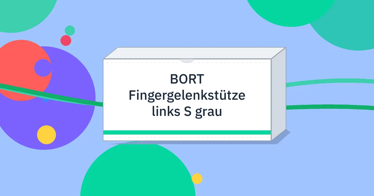 Symbolbild: Packung mit der Aufschrift BORT Fingergelenkstütze links S grau (PZN 16317354) – Verfügbarkeit und Bezug in Apotheken in Frankfurt am Main
