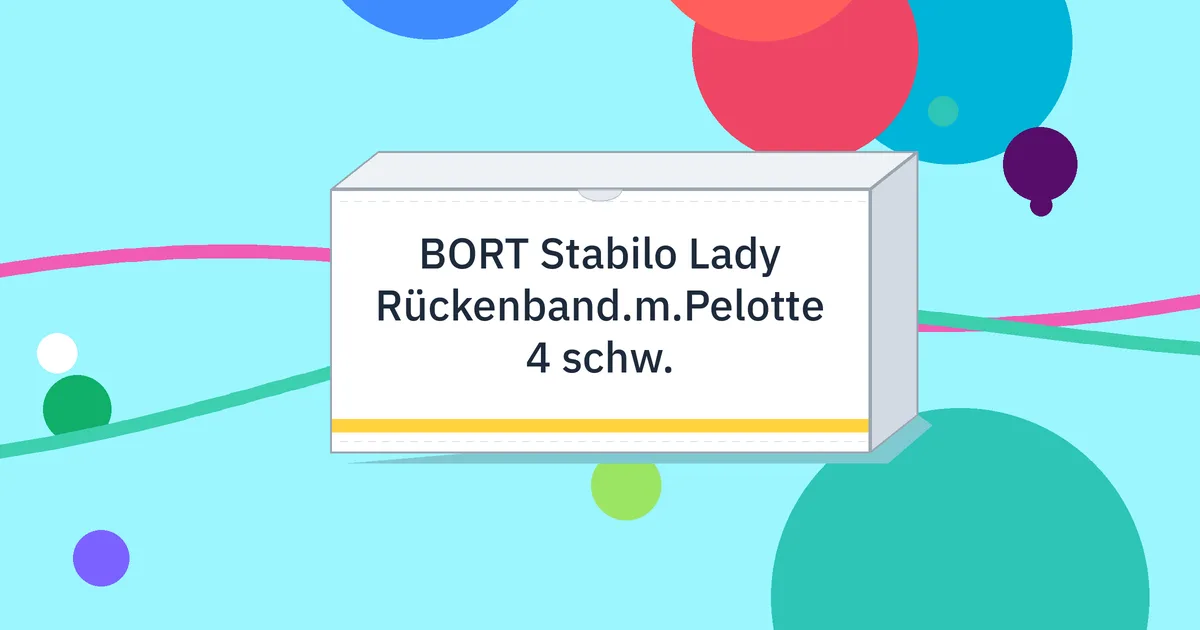 Symbolbild: Packung mit der Aufschrift BORT Stabilo Lady Rückenband.m.Pelotte 4 schw. (PZN 07673222) – Verfügbarkeit und Bezug in Apotheken in Frankfurt am Main