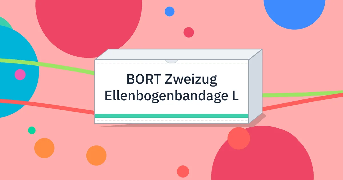 Symbolbild: Packung mit der Aufschrift BORT Zweizug Ellenbogenbandage L (PZN 03808978) – Verfügbarkeit und Bezug in Apotheken in Frankfurt am Main
