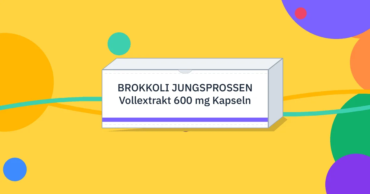 Symbolbild: Packung mit der Aufschrift BROKKOLI JUNGSPROSSEN Vollextrakt 600 mg Kapseln (PZN 10329451) – Verfügbarkeit und Bezug in Apotheken in Frankfurt am Main