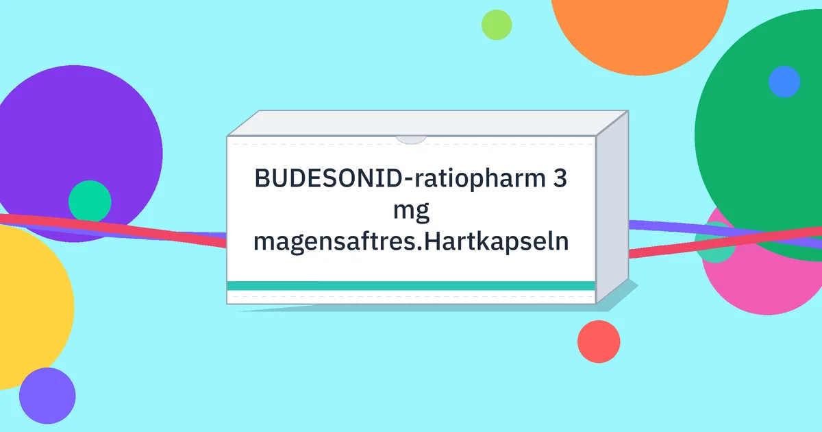 Symbolbild: Packung mit der Aufschrift BUDESONID-ratiopharm 3 mg magensaftres.Hartkapseln (PZN 17638971) – Verfügbarkeit und Bezug in Apotheken in Frankfurt am Main