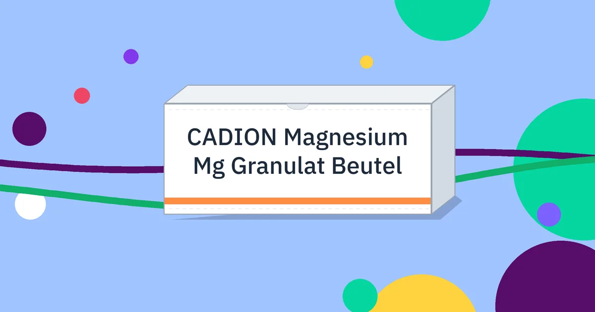 Symbolbild: Packung mit der Aufschrift CADION Magnesium Mg Granulat Beutel (PZN 01455122) – Verfügbarkeit und Bezug in Apotheken in Frankfurt am Main