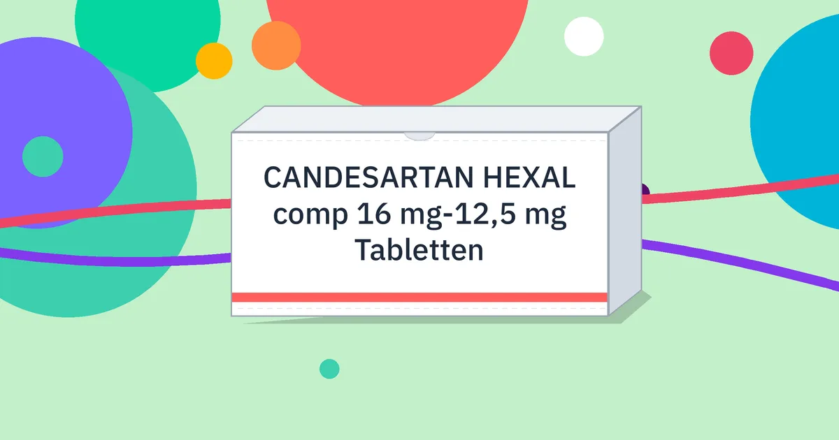 Symbolbild: Packung mit der Aufschrift CANDESARTAN HEXAL comp 16 mg-12,5 mg Tabletten (PZN 09390712) – Verfügbarkeit und Bezug in Apotheken in Frankfurt am Main
