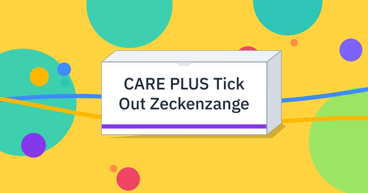 Symbolbild: Packung mit der Aufschrift CARE PLUS Tick Out Zeckenzange (PZN 01469874) – Verfügbarkeit und Bezug in Apotheken in Frankfurt am Main