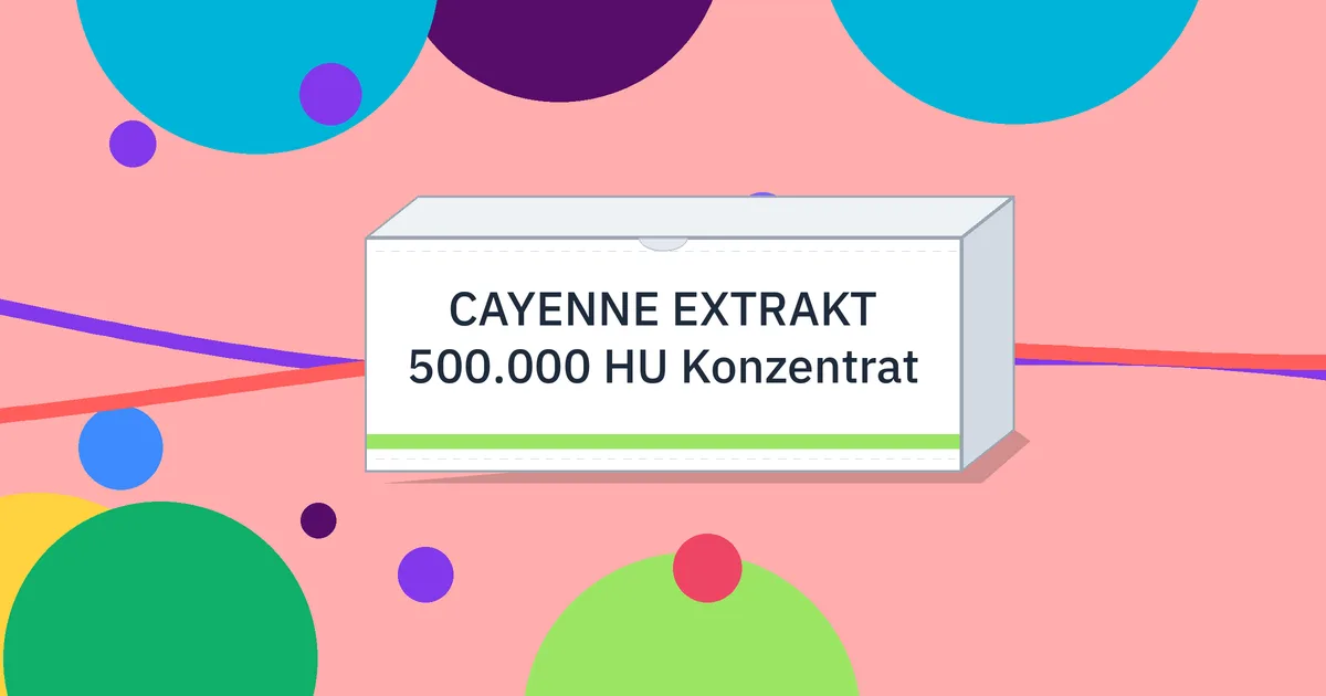 Symbolbild: Packung mit der Aufschrift CAYENNE EXTRAKT 500.000 HU Konzentrat (PZN 01737323) – Verfügbarkeit und Bezug in Apotheken in Frankfurt am Main