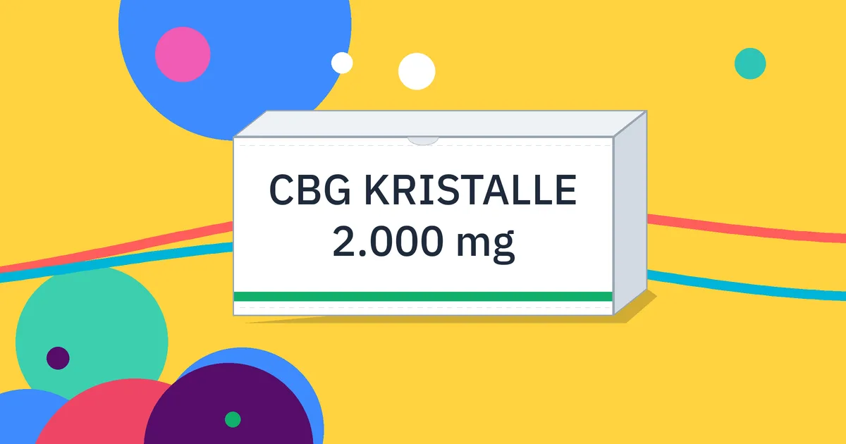 Symbolbild: Packung mit der Aufschrift CBG KRISTALLE 2.000 mg (PZN 15584231) – Verfügbarkeit und Bezug in Apotheken in Frankfurt am Main