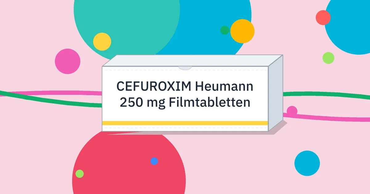 Symbolbild: Packung mit der Aufschrift CEFUROXIM Heumann 250 mg Filmtabletten (PZN 18470976) – Verfügbarkeit und Bezug in Apotheken in Frankfurt am Main