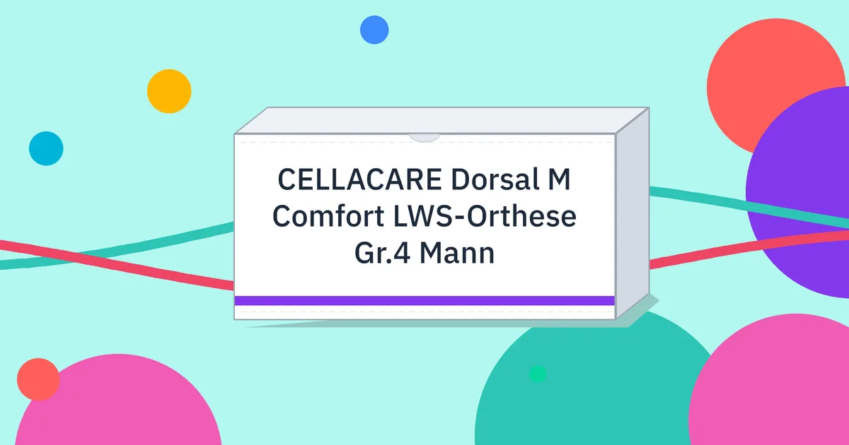 Symbolbild: Packung mit der Aufschrift CELLACARE Dorsal M Comfort LWS-Orthese Gr.4 Mann (PZN 14253288) – Verfügbarkeit und Bezug in Apotheken in Frankfurt am Main