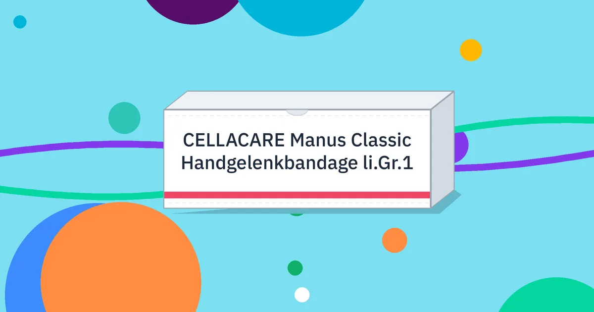 Symbolbild: Packung mit der Aufschrift CELLACARE Manus Classic Handgelenkbandage li.Gr.1 (PZN 12647793) – Verfügbarkeit und Bezug in Apotheken in Frankfurt am Main