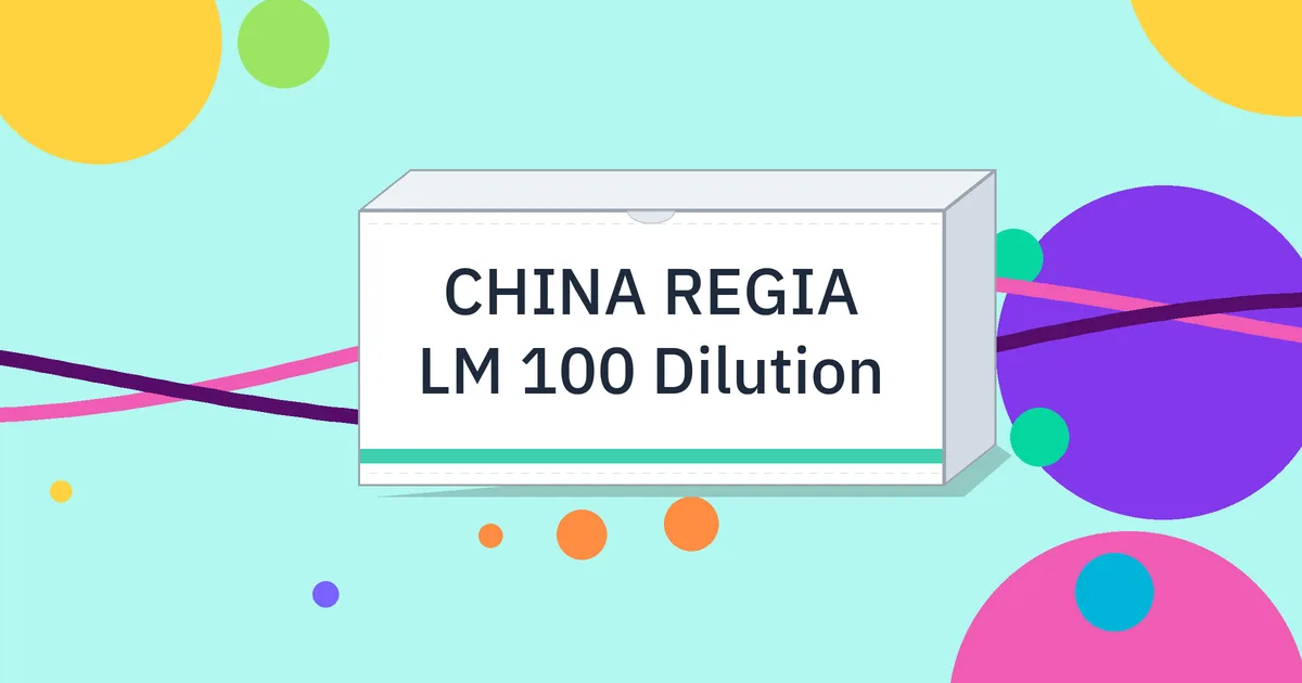 Symbolbild: Packung mit der Aufschrift CHINA REGIA LM 100 Dilution (PZN 12814564) – Verfügbarkeit und Bezug in Apotheken in Frankfurt am Main