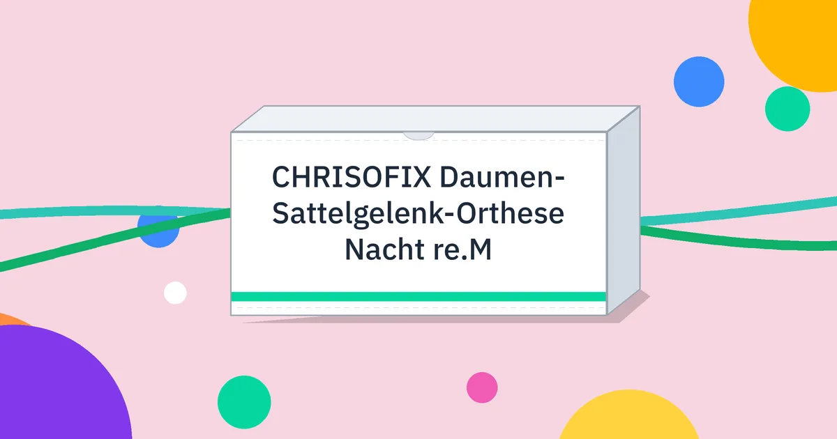 Symbolbild: Packung mit der Aufschrift CHRISOFIX Daumen-Sattelgelenk-Orthese Nacht re.M (PZN 17559852) – Verfügbarkeit und Bezug in Apotheken in Frankfurt am Main