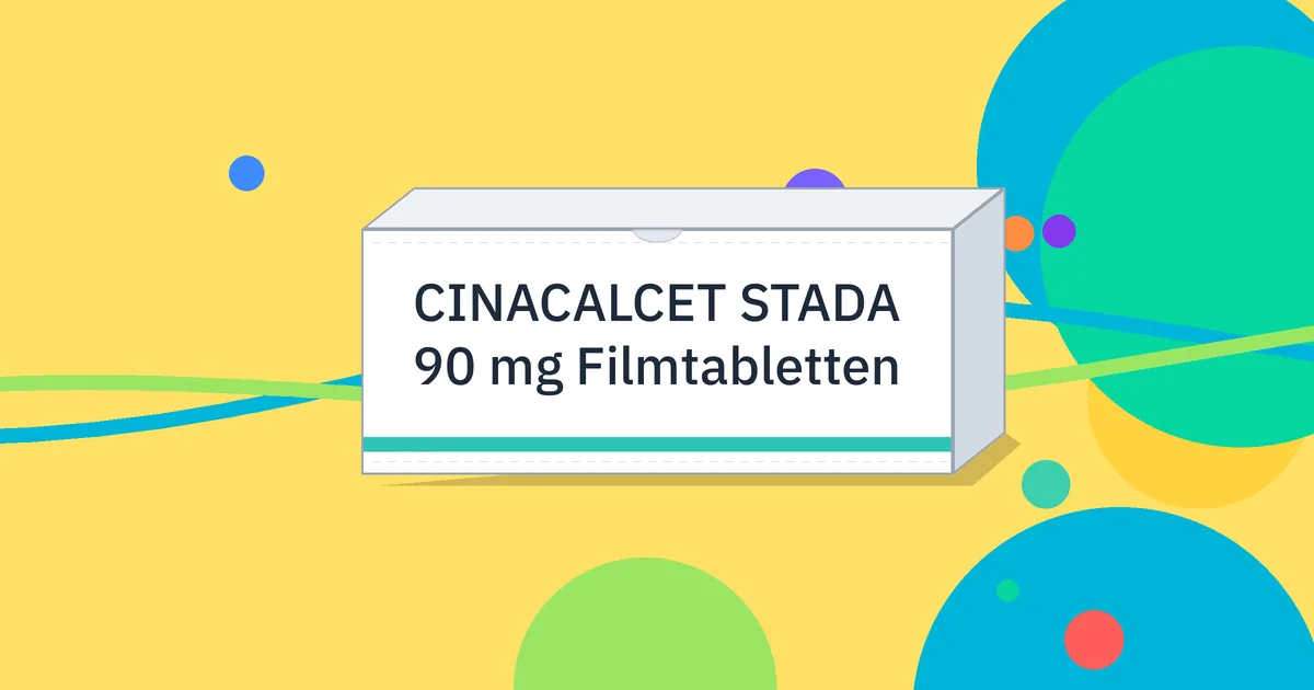 Symbolbild: Packung mit der Aufschrift CINACALCET STADA 90 mg Filmtabletten (PZN 16866233) – Verfügbarkeit und Bezug in Apotheken in Frankfurt am Main