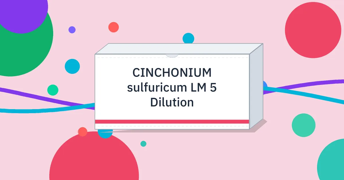 Symbolbild: Packung mit der Aufschrift CINCHONIUM sulfuricum LM 5 Dilution (PZN 13446341) – Verfügbarkeit und Bezug in Apotheken in Frankfurt am Main