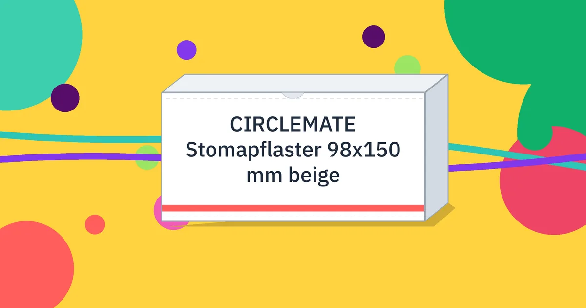 Symbolbild: Packung mit der Aufschrift CIRCLEMATE Stomapflaster 98x150 mm beige (PZN 03742274) – Verfügbarkeit und Bezug in Apotheken in Frankfurt am Main