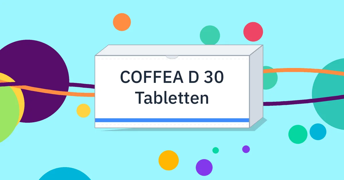 Symbolbild: Packung mit der Aufschrift COFFEA D 30 Tabletten (PZN 02628731) – Verfügbarkeit und Bezug in Apotheken in Frankfurt am Main
