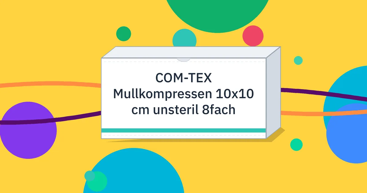 Symbolbild: Packung mit der Aufschrift COM-TEX Mullkompressen 10x10 cm unsteril 8fach (PZN 17150844) – Verfügbarkeit und Bezug in Apotheken in Frankfurt am Main