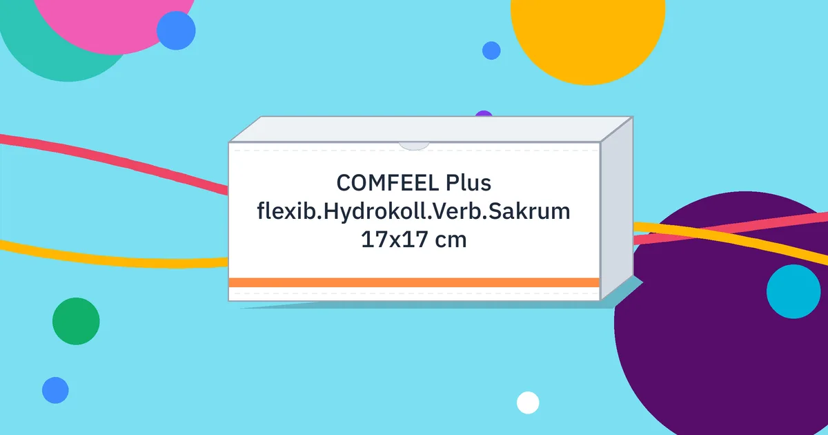 Symbolbild: Packung mit der Aufschrift COMFEEL Plus flexib.Hydrokoll.Verb.Sakrum 17x17 cm (PZN 13343664) – Verfügbarkeit und Bezug in Apotheken in Frankfurt am Main