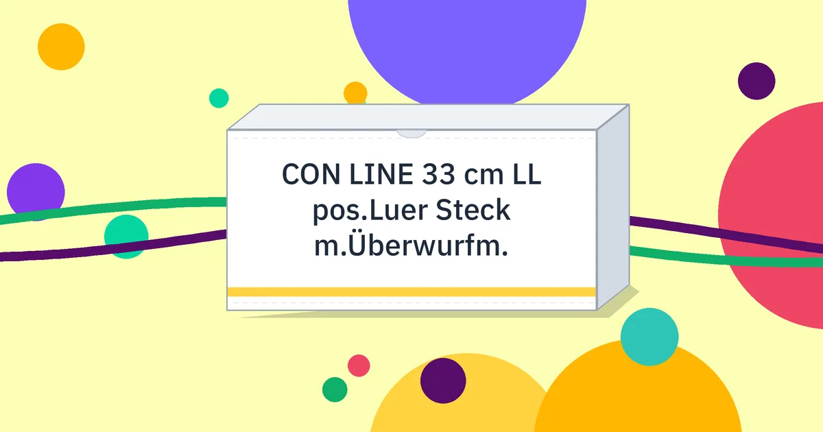 Symbolbild: Packung mit der Aufschrift CON LINE 33 cm LL pos.Luer Steck m.Überwurfm. (PZN 17487176) – Verfügbarkeit und Bezug in Apotheken in Frankfurt am Main