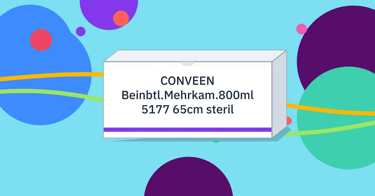 Symbolbild: Packung mit der Aufschrift CONVEEN Beinbtl.Mehrkam.800ml 5177 65cm steril (PZN 03925773) – Verfügbarkeit und Bezug in Apotheken in Frankfurt am Main
