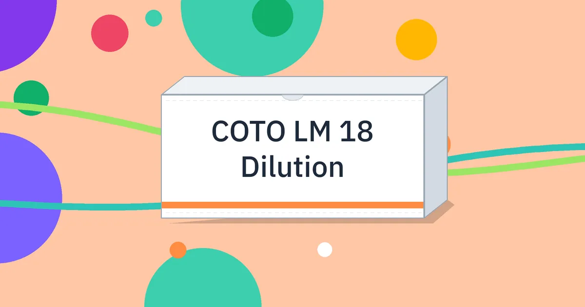 Symbolbild: Packung mit der Aufschrift COTO LM 18 Dilution (PZN 13455452) – Verfügbarkeit und Bezug in Apotheken in Frankfurt am Main