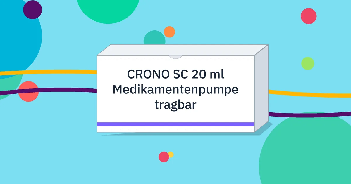 Symbolbild: Packung mit der Aufschrift CRONO SC 20 ml Medikamentenpumpe tragbar (PZN 11677160) – Verfügbarkeit und Bezug in Apotheken in Frankfurt am Main
