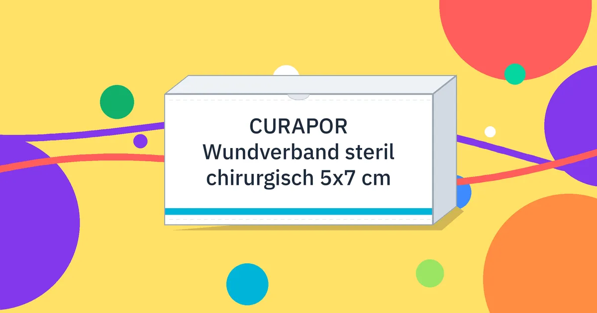 Symbolbild: Packung mit der Aufschrift CURAPOR Wundverband steril chirurgisch 5x7 cm (PZN 18853424) – Verfügbarkeit und Bezug in Apotheken in Frankfurt am Main