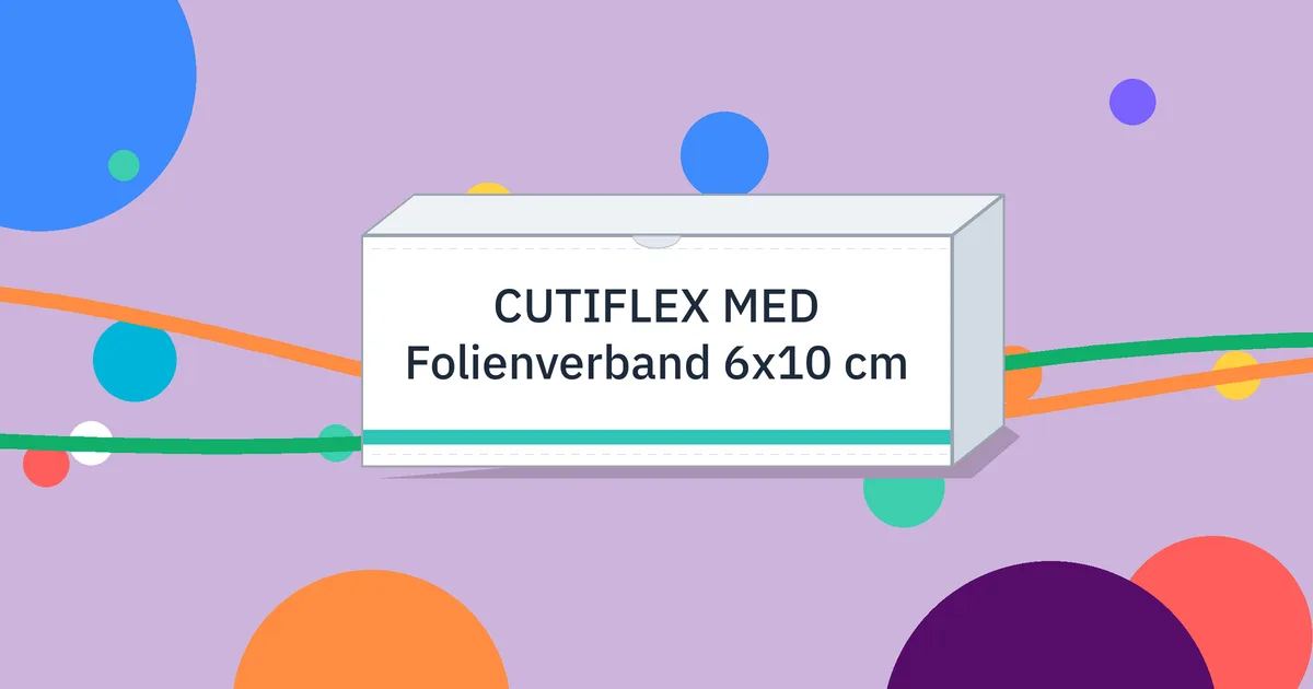 Symbolbild: Packung mit der Aufschrift CUTIFLEX MED Folienverband 6x10 cm (PZN 20111405) – Verfügbarkeit und Bezug in Apotheken in Frankfurt am Main