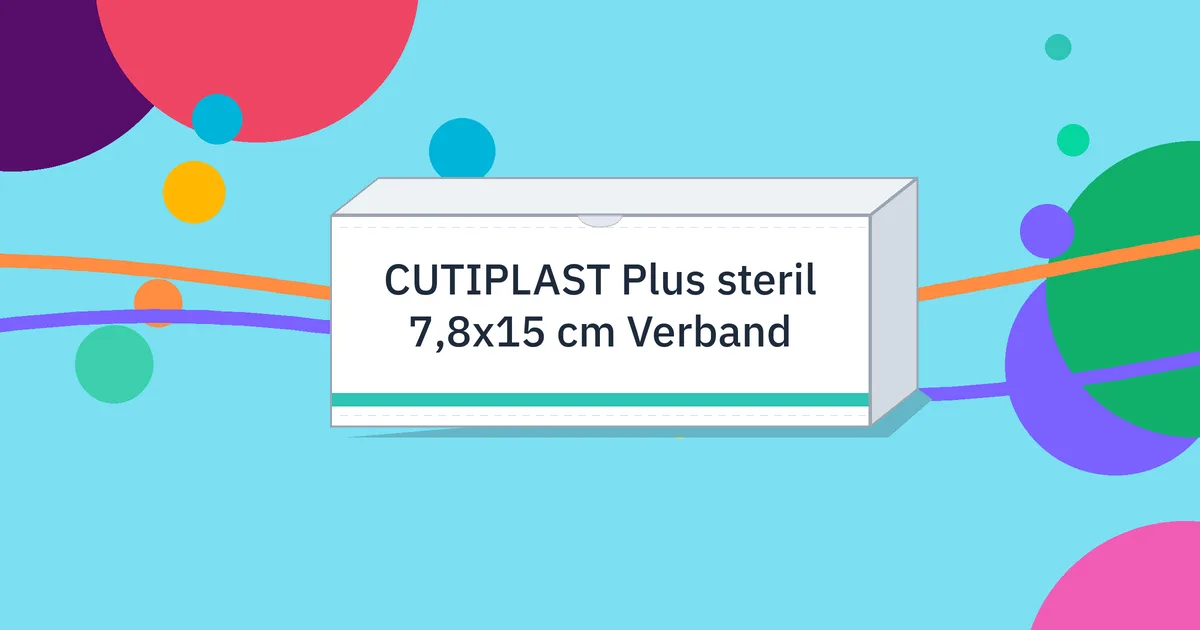 Symbolbild: Packung mit der Aufschrift CUTIPLAST Plus steril 7,8x15 cm Verband (PZN 17215880) – Verfügbarkeit und Bezug in Apotheken in Frankfurt am Main