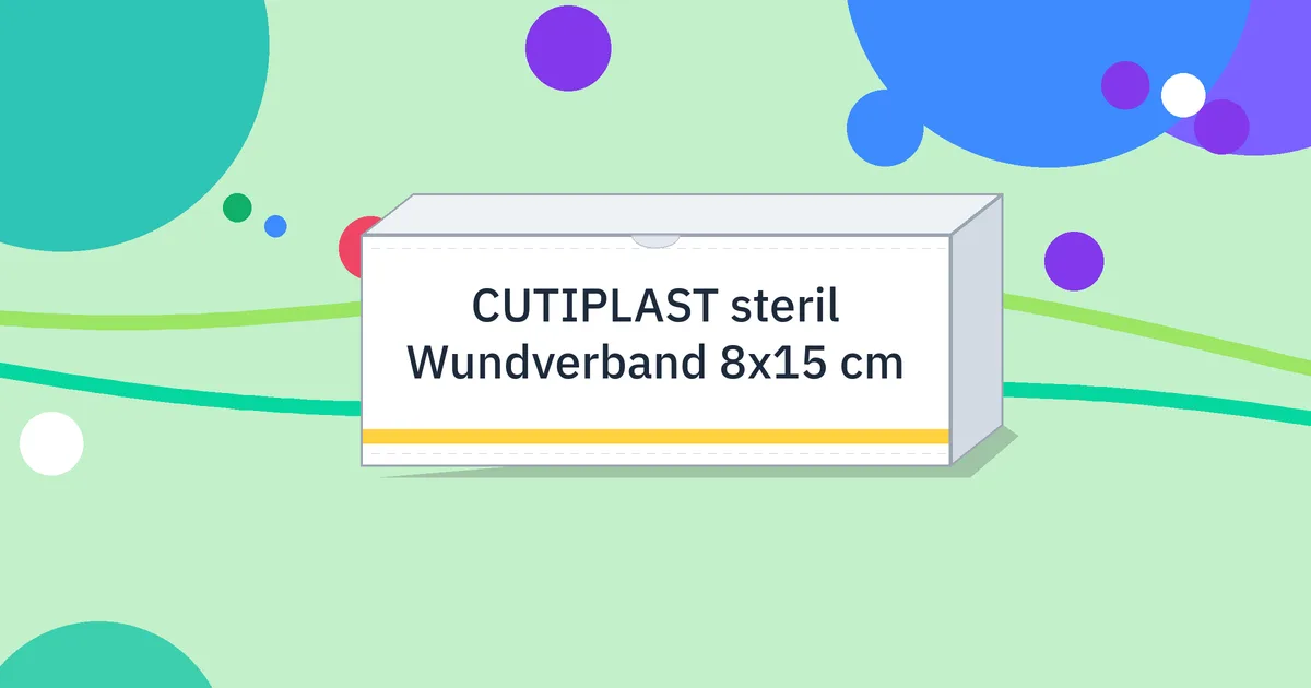 Symbolbild: Packung mit der Aufschrift CUTIPLAST steril Wundverband 8x15 cm (PZN 11874481) – Verfügbarkeit und Bezug in Apotheken in Frankfurt am Main