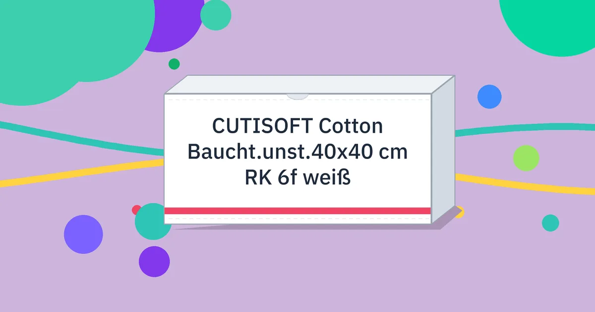 Symbolbild: Packung mit der Aufschrift CUTISOFT Cotton Baucht.unst.40x40 cm RK 6f weiß (PZN 03902223) – Verfügbarkeit und Bezug in Apotheken in Frankfurt am Main