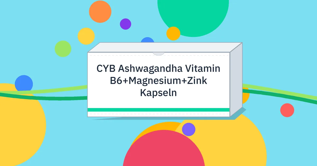 Symbolbild: Packung mit der Aufschrift CYB Ashwagandha Vitamin B6+Magnesium+Zink Kapseln (PZN 19680411) – Verfügbarkeit und Bezug in Apotheken in Frankfurt am Main