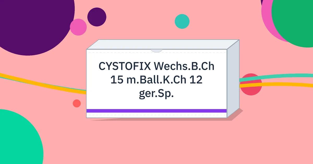 Symbolbild: Packung mit der Aufschrift CYSTOFIX Wechs.B.Ch 15 m.Ball.K.Ch 12 ger.Sp. (PZN 03284475) – Verfügbarkeit und Bezug in Apotheken in Frankfurt am Main