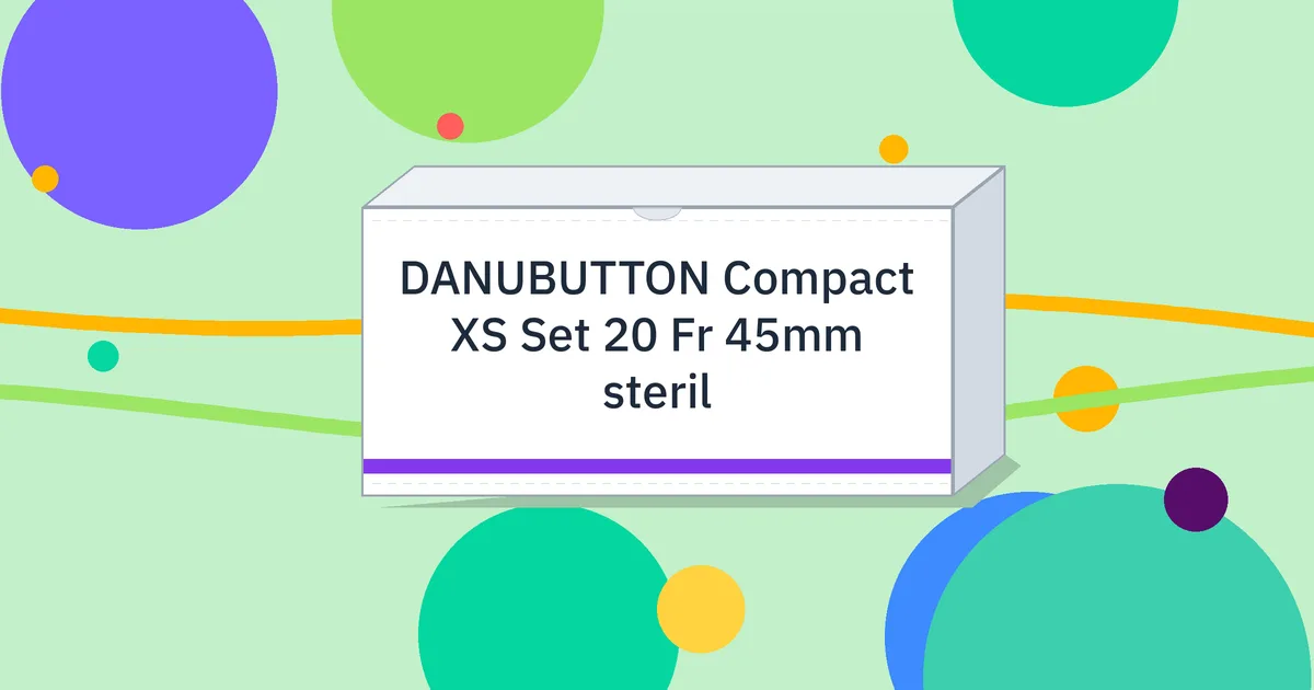 Symbolbild: Packung mit der Aufschrift DANUBUTTON Compact XS Set 20 Fr 45mm steril (PZN 19853248) – Verfügbarkeit und Bezug in Apotheken in Frankfurt am Main