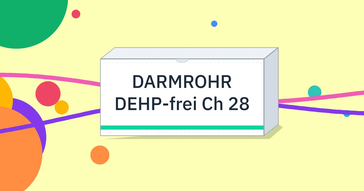 Symbolbild: Packung mit der Aufschrift DARMROHR DEHP-frei Ch 28 (PZN 03793254) – Verfügbarkeit und Bezug in Apotheken in Frankfurt am Main