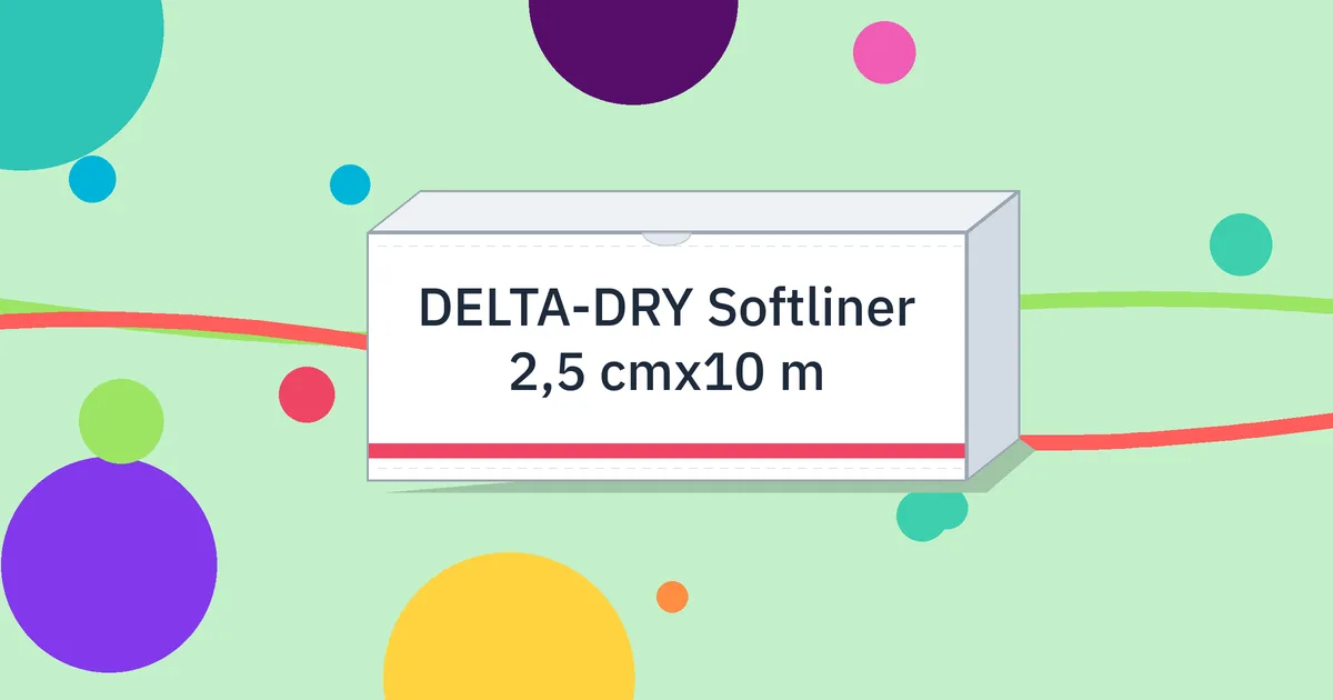 Symbolbild: Packung mit der Aufschrift DELTA-DRY Softliner 2,5 cmx10 m (PZN 12656450) – Verfügbarkeit und Bezug in Apotheken in Frankfurt am Main