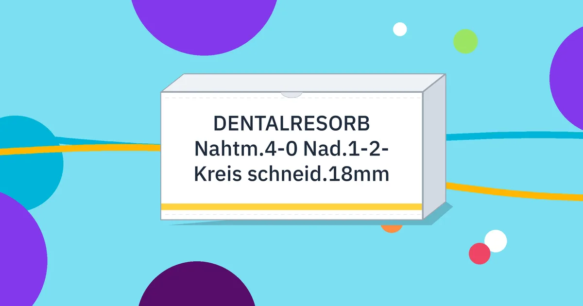 Symbolbild: Packung mit der Aufschrift DENTALRESORB Nahtm.4-0 Nad.1-2-Kreis schneid.18mm (PZN 13655197) – Verfügbarkeit und Bezug in Apotheken in Frankfurt am Main