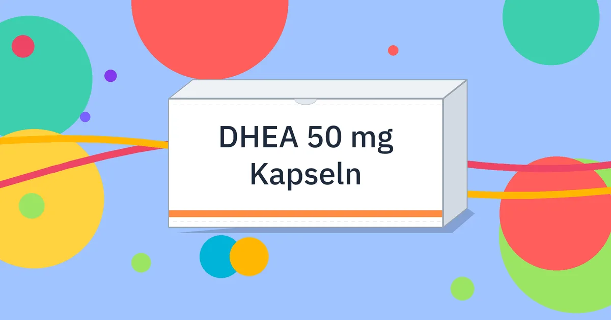 Symbolbild: Packung mit der Aufschrift DHEA 50 mg Kapseln (PZN 18682827) – Verfügbarkeit und Bezug in Apotheken in Frankfurt am Main