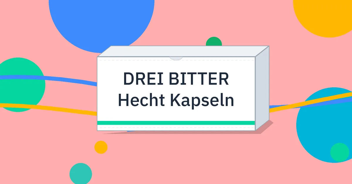 Symbolbild: Packung mit der Aufschrift DREI BITTER Hecht Kapseln (PZN 09007038) – Verfügbarkeit und Bezug in Apotheken in Frankfurt am Main
