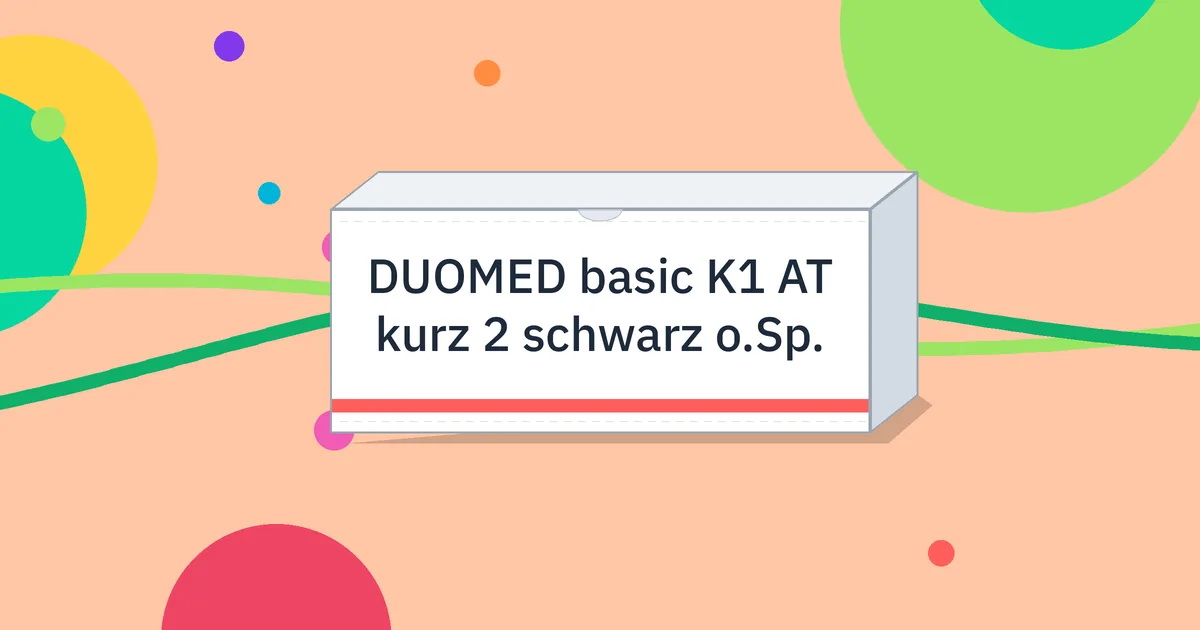 Symbolbild: Packung mit der Aufschrift DUOMED basic K1 AT kurz 2 schwarz o.Sp. (PZN 20903017) – Verfügbarkeit und Bezug in Apotheken in Frankfurt am Main