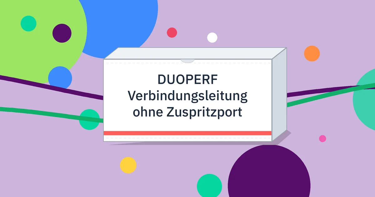 Symbolbild: Packung mit der Aufschrift DUOPERF Verbindungsleitung ohne Zuspritzport (PZN 10010175) – Verfügbarkeit und Bezug in Apotheken in Frankfurt am Main
