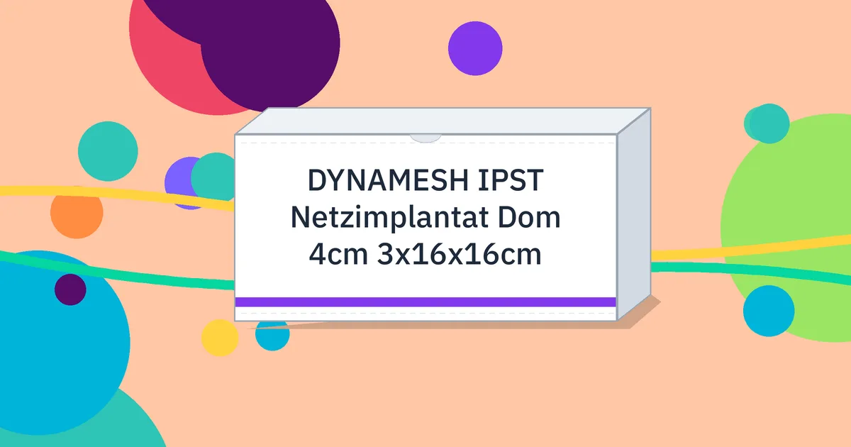 Symbolbild: Packung mit der Aufschrift DYNAMESH IPST Netzimplantat Dom 4cm 3x16x16cm (PZN 09253501) – Verfügbarkeit und Bezug in Apotheken in Frankfurt am Main