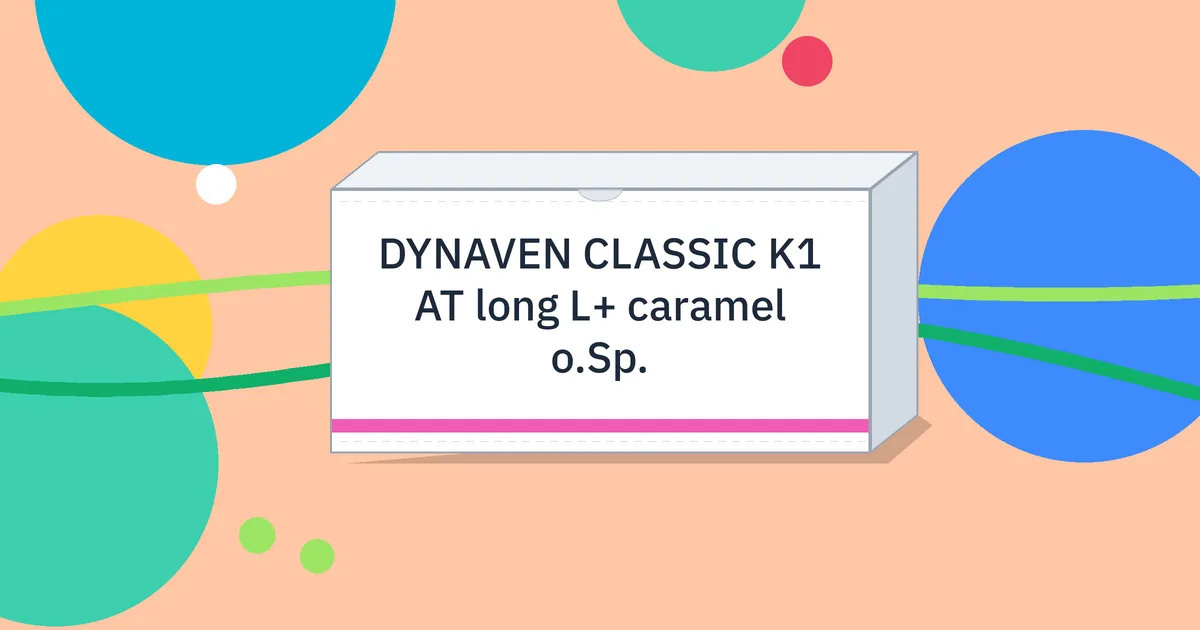 Symbolbild: Packung mit der Aufschrift DYNAVEN CLASSIC K1 AT long L+ caramel o.Sp. (PZN 18416184) – Verfügbarkeit und Bezug in Apotheken in Frankfurt am Main