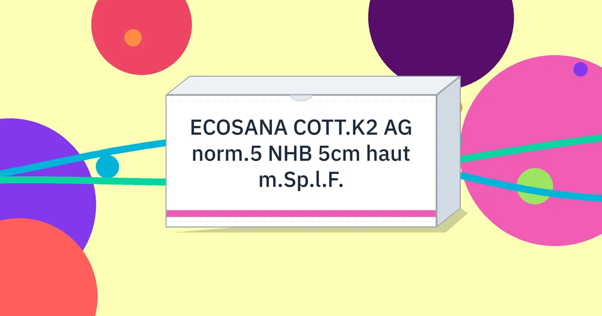 Symbolbild: Packung mit der Aufschrift ECOSANA COTT.K2 AG norm.5 NHB 5cm haut m.Sp.l.F. (PZN 16950471) – Verfügbarkeit und Bezug in Apotheken in Frankfurt am Main