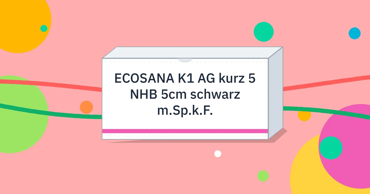 Symbolbild: Packung mit der Aufschrift ECOSANA K1 AG kurz 5 NHB 5cm schwarz m.Sp.k.F. (PZN 04728827) – Verfügbarkeit und Bezug in Apotheken in Frankfurt am Main