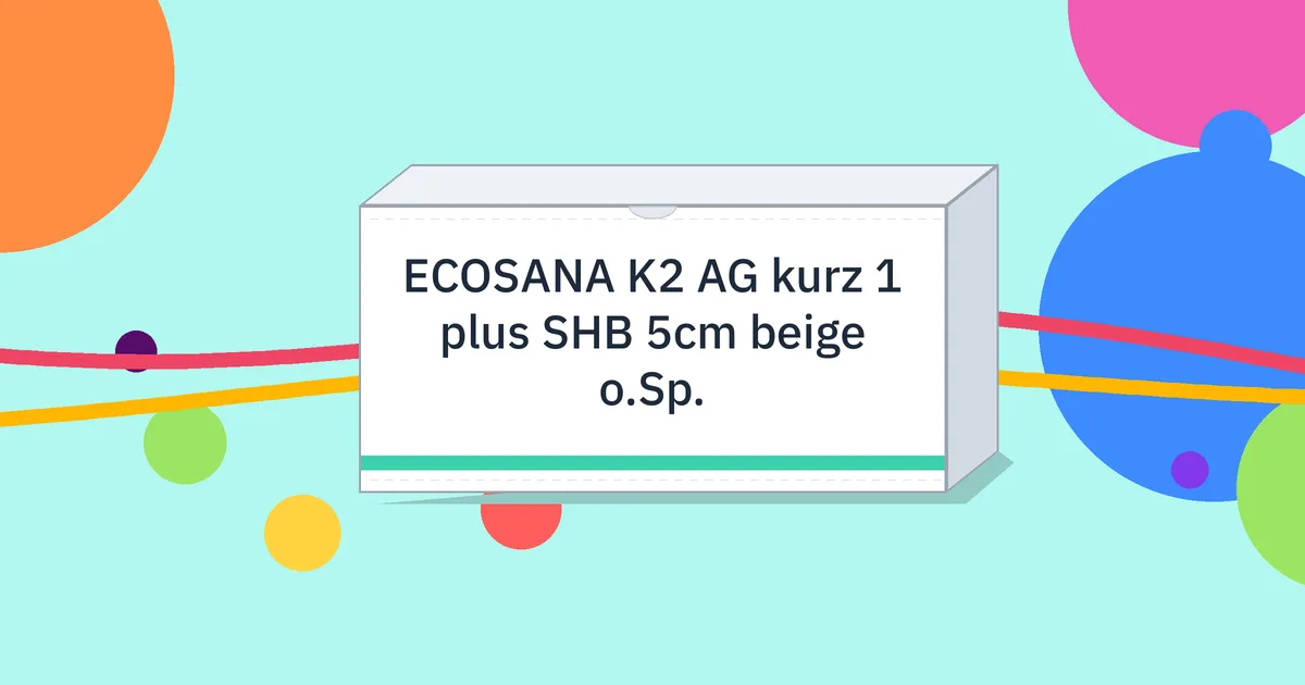 Symbolbild: Packung mit der Aufschrift ECOSANA K2 AG kurz 1 plus SHB 5cm beige o.Sp. (PZN 01374659) – Verfügbarkeit und Bezug in Apotheken in Frankfurt am Main
